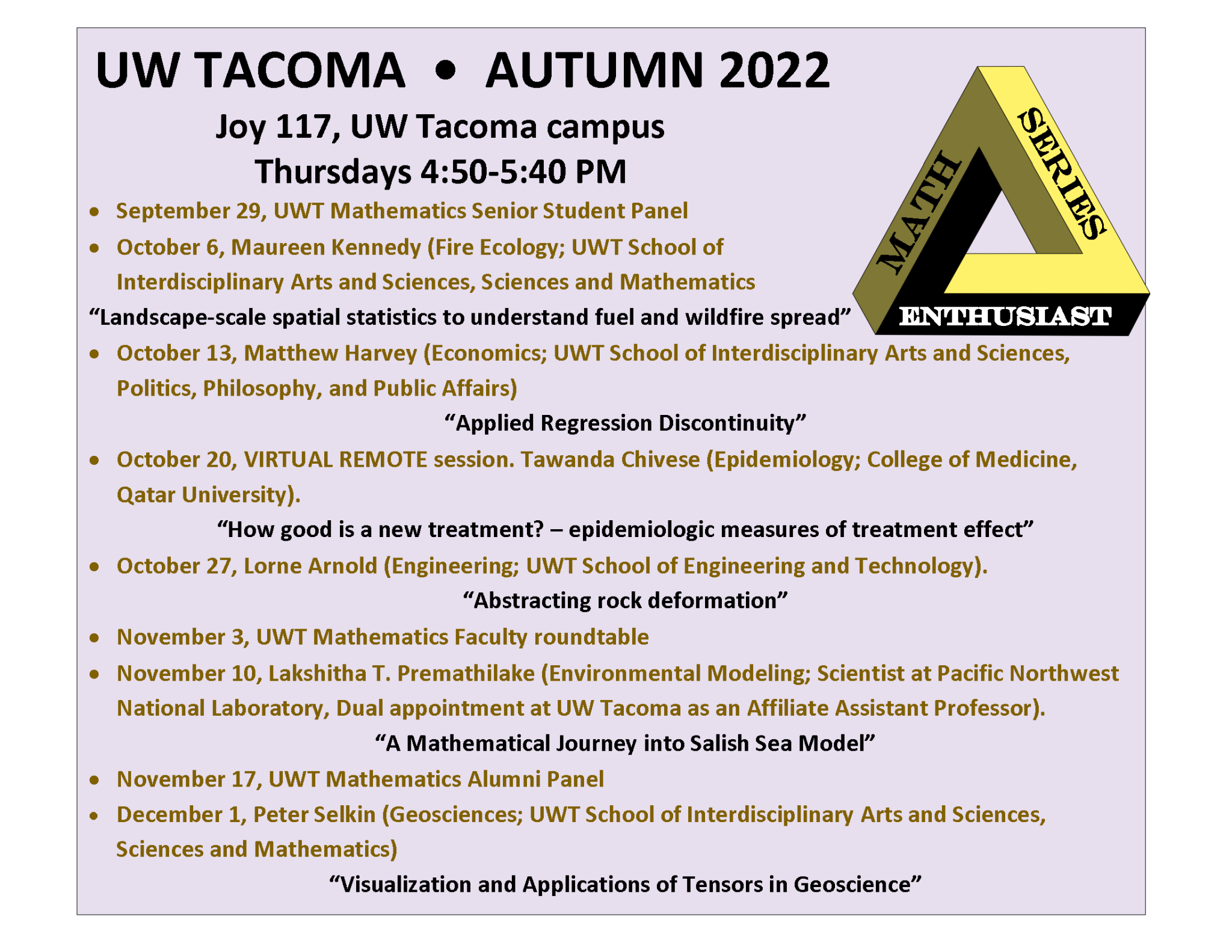 Mathematics Enthusiast Seminar Series | Maureen C Kennedy